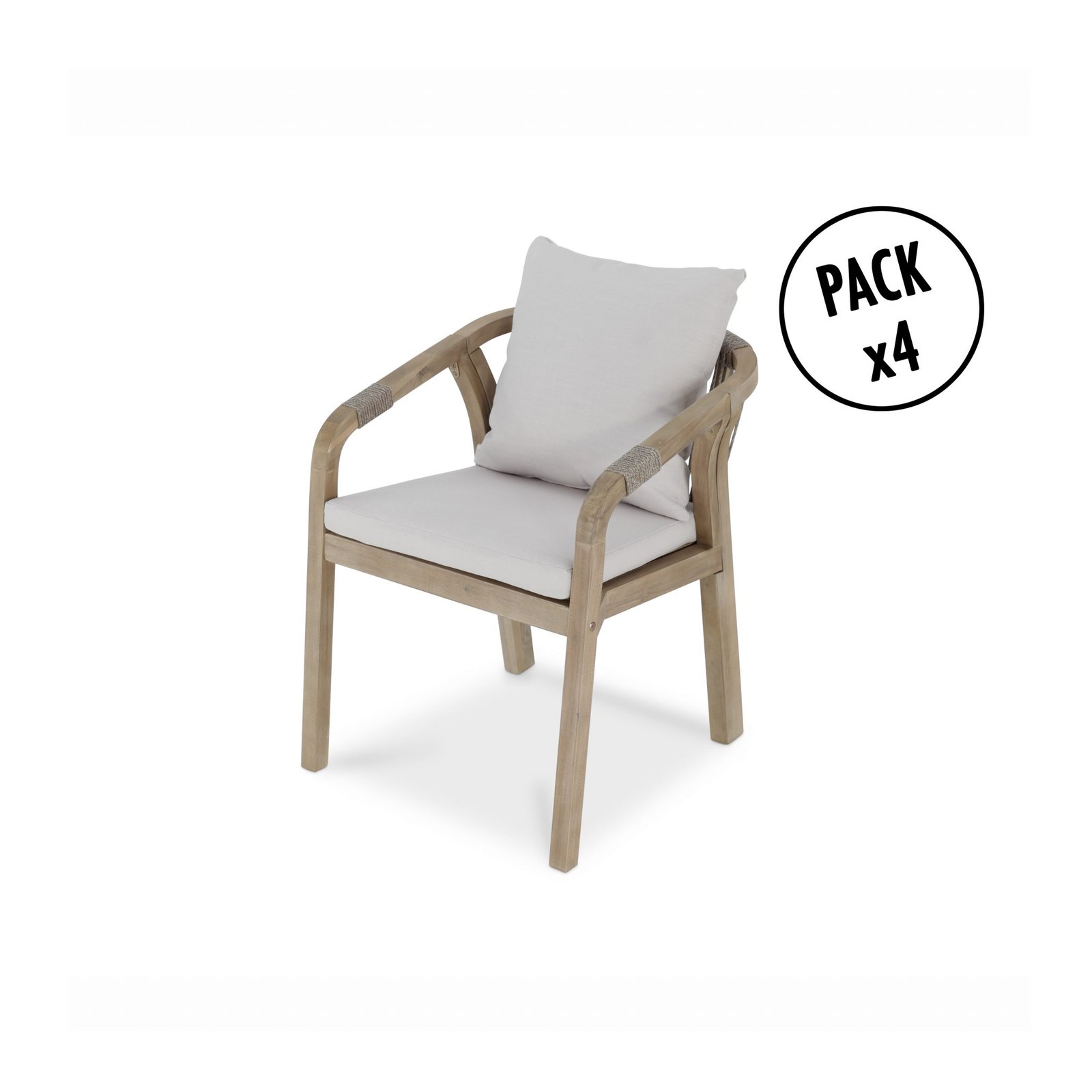 Pack of 4 garden chairs made of acacia wood and rope – Riviera - Kerama