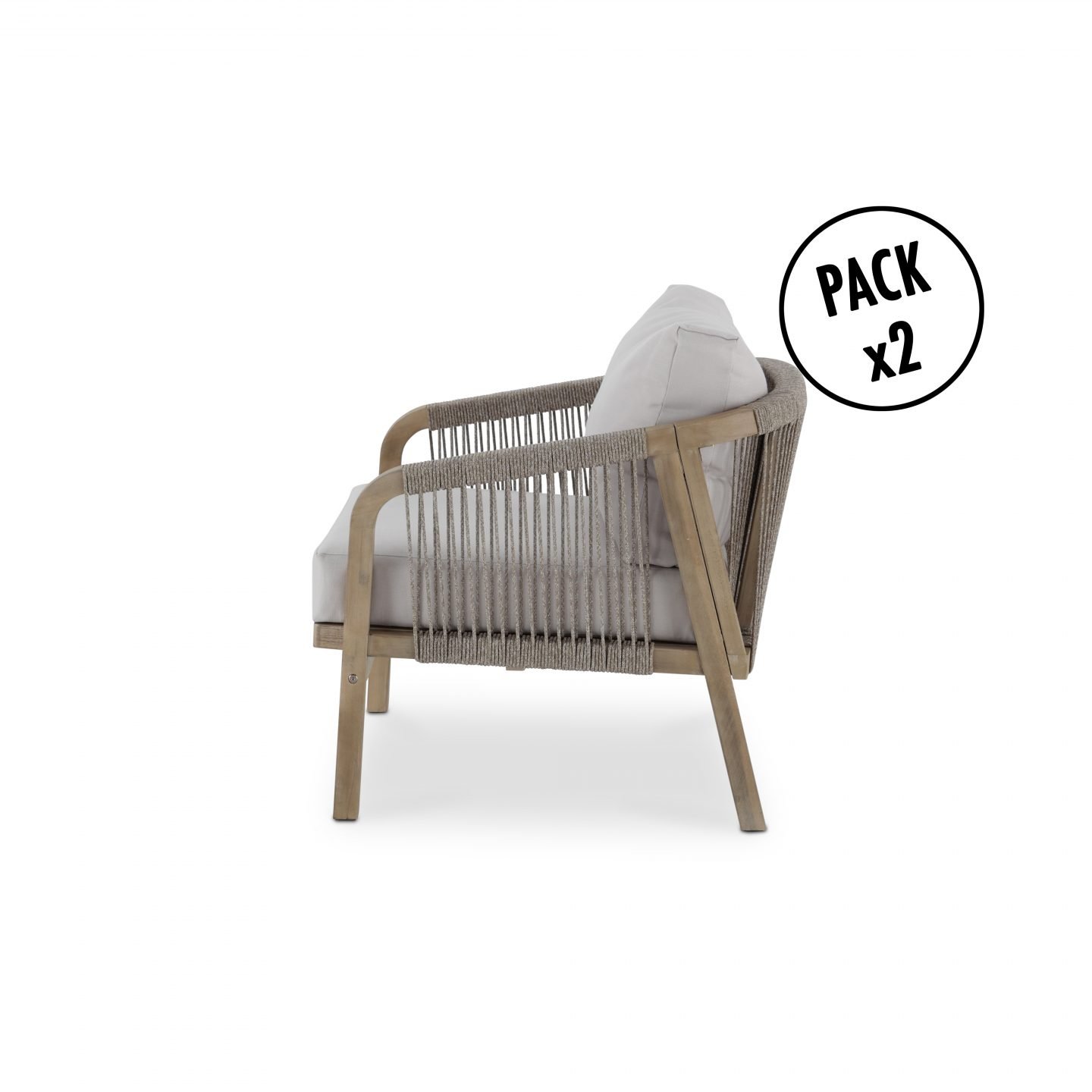Pack 2 Sillones / Butaca individual madera de acacia clara y cuerda - Riviera - Kerama