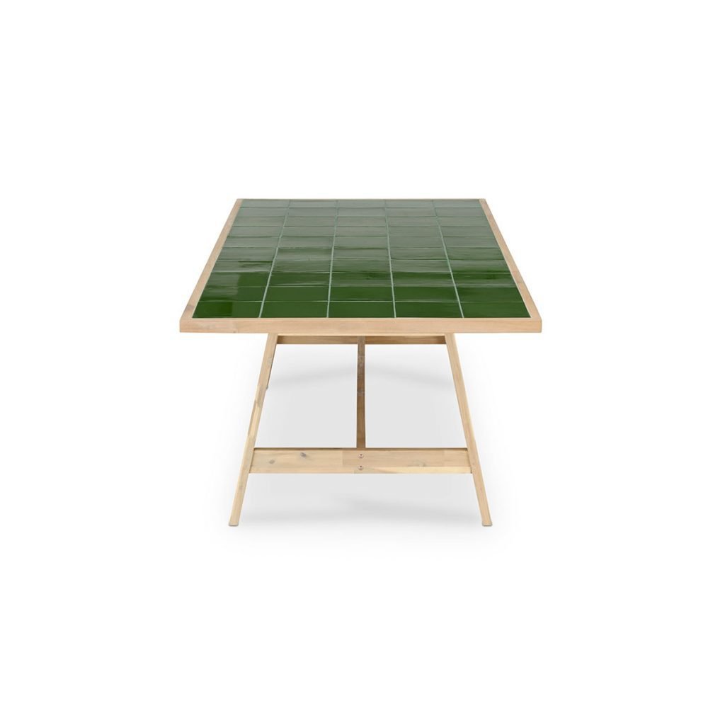 Mesa de comedor de jardín de madera y cerámica verde 200x100 - Java ...